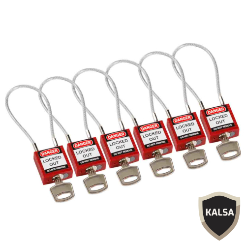 146128 Red Keyed Alike Traditional Nylon Compact Cable Padlock Brady ...