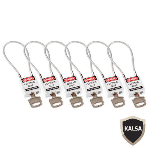 195951 White Keyed Alike Traditional Nylon Compact Cable Padlock Brady ...