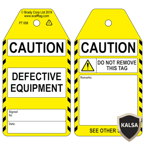 306775 Black On White, Yellow Process Tags Caution Defective Equipment ...